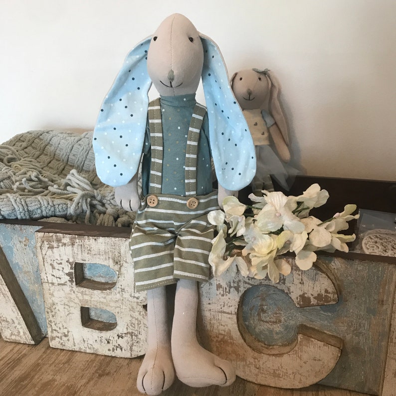 Boy Bunny Rabbit In Overalls - NOW $16.95 – Wanderluxe Lane